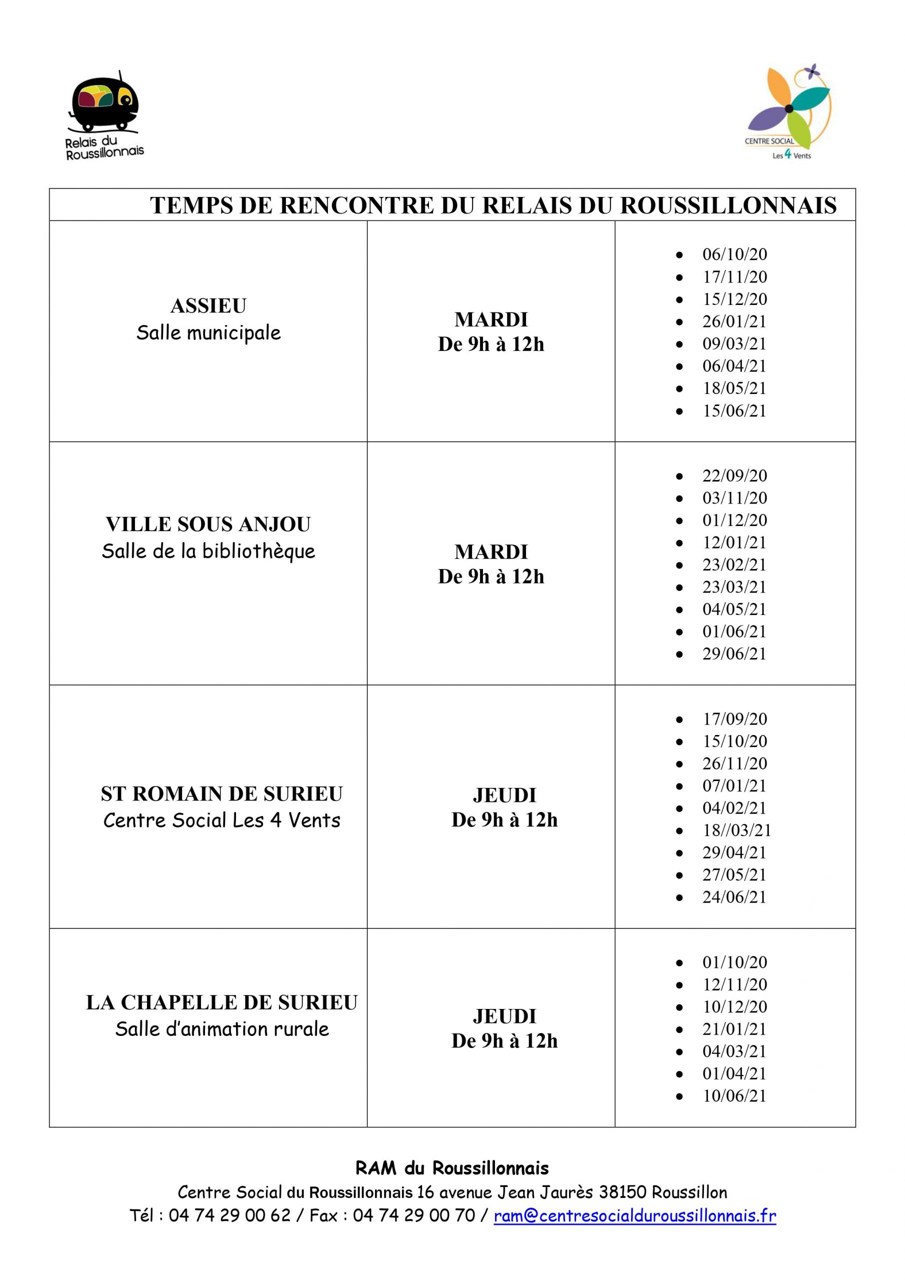 Calendrier LAEP et RAM – Centre social les 4 vents